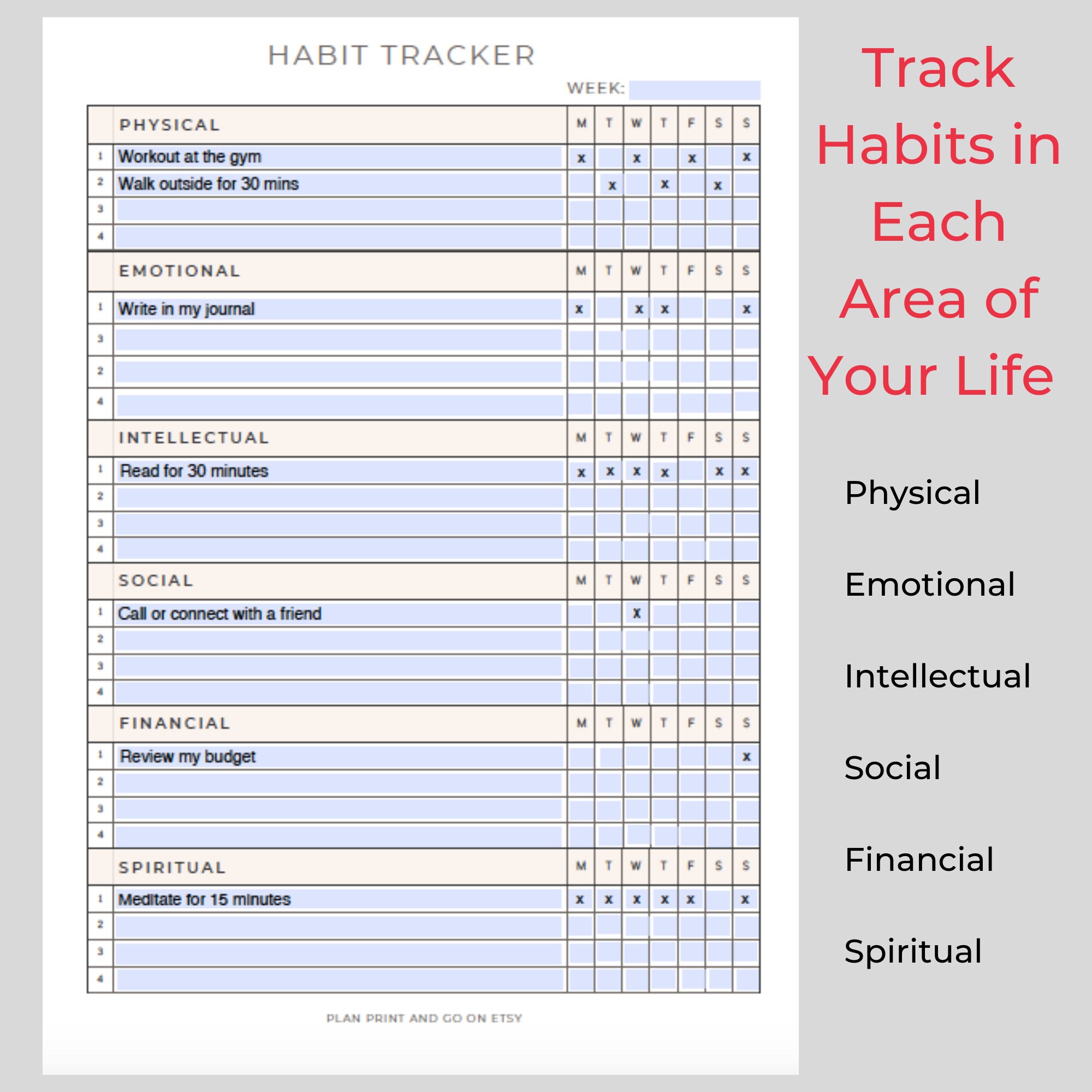 Weekly Habit Tracker Printable & Fillable, Weekly Habit Tracker ...