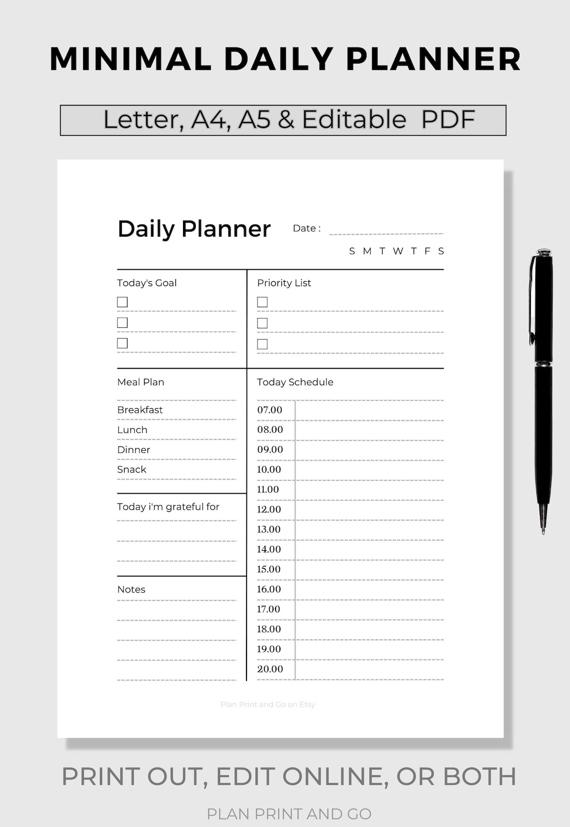 Minimal Daily Planner, Daily Schedule, Personal Time Block Schedule ...