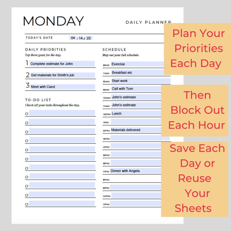 Printable 7 Day Daily Planner Fillable, Daily to Do List, Productivity ...