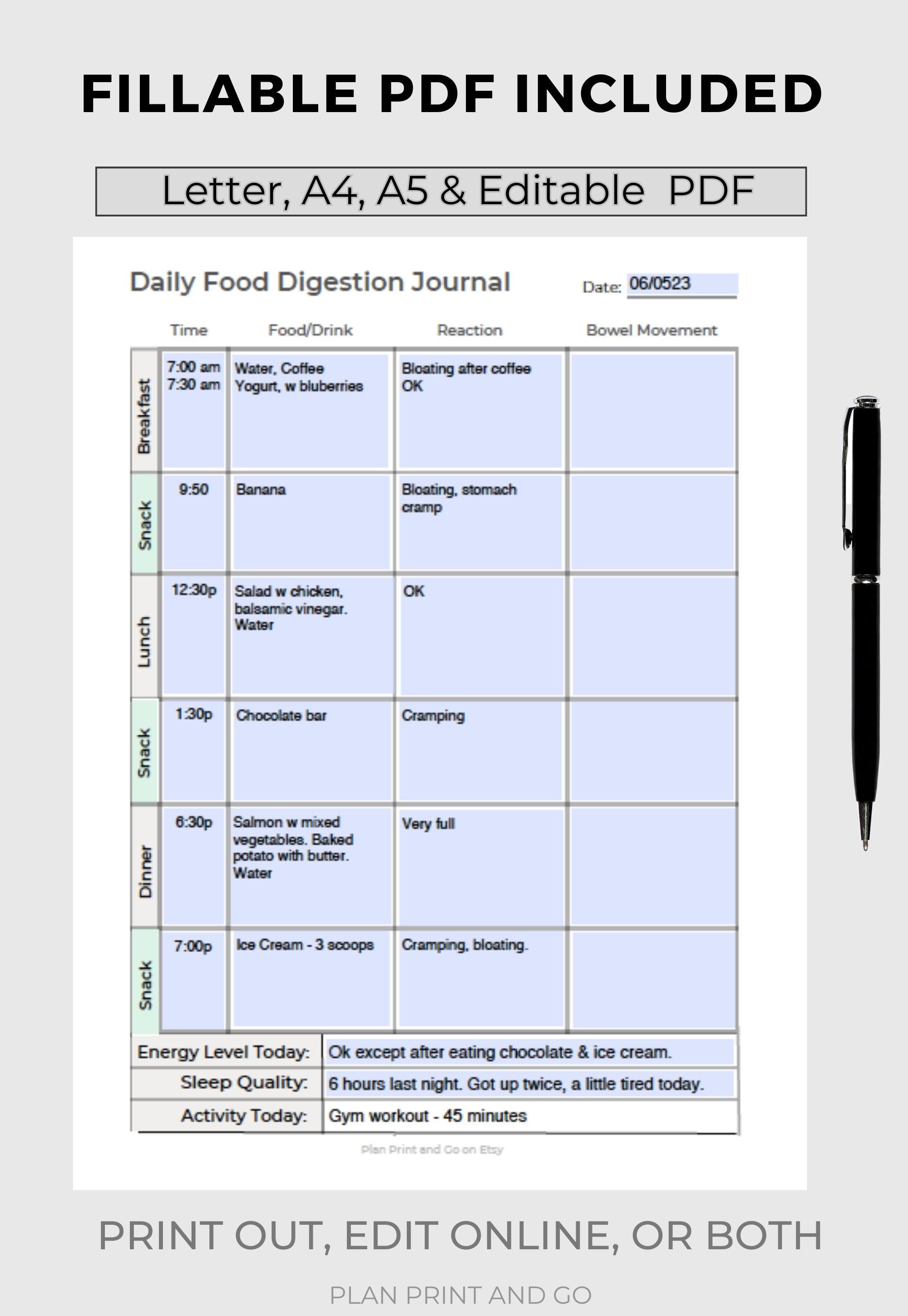 Food Digestion Journal, Food Symptom Tracker, IBS Journal, Poop Log ...
