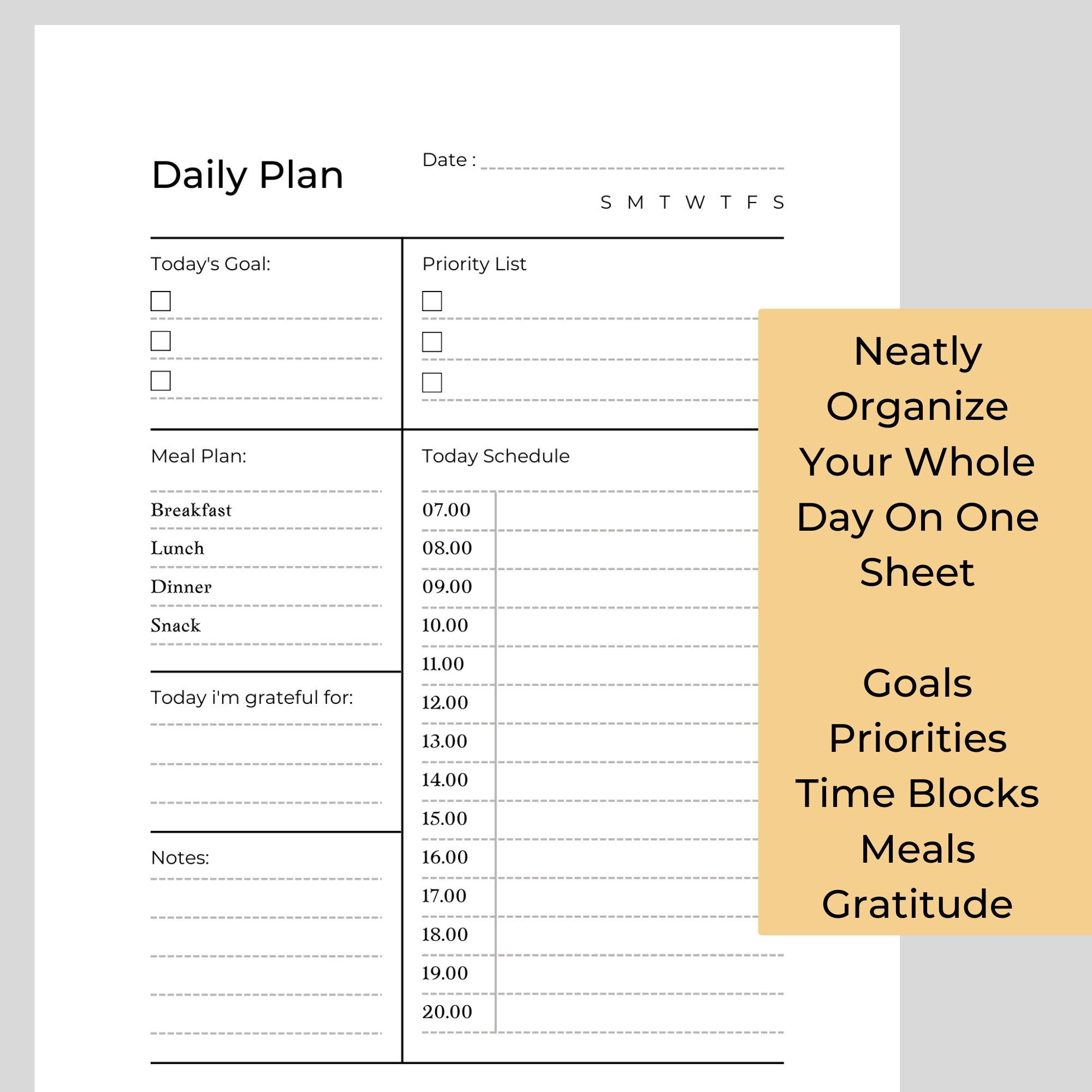 Minimal Daily Planner, Daily Schedule, Personal Time Block Schedule ...