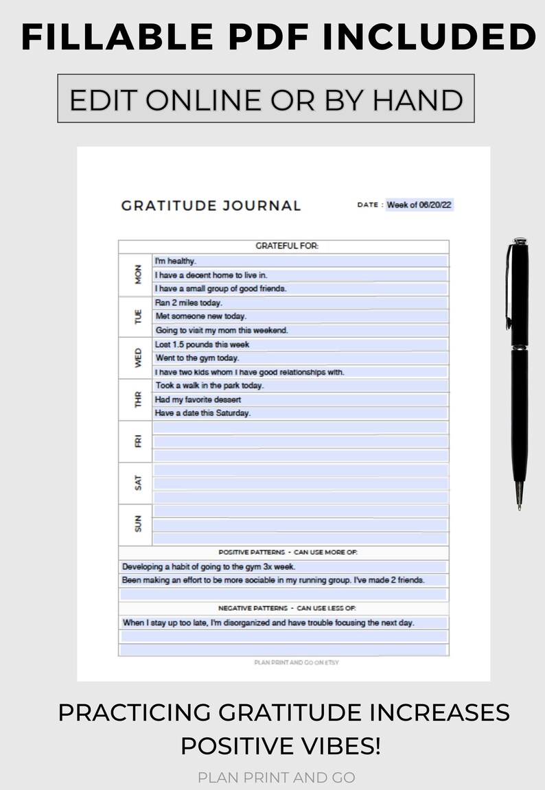 Weekly Gratitude Journal Printable Template, Gratitude Diary, Daily ...