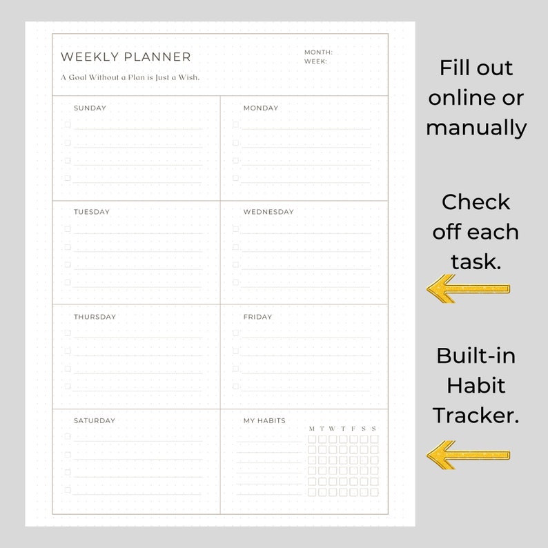 Weekly Planner Printable to Do List, Weekly Organizer Journal, Minimal ...