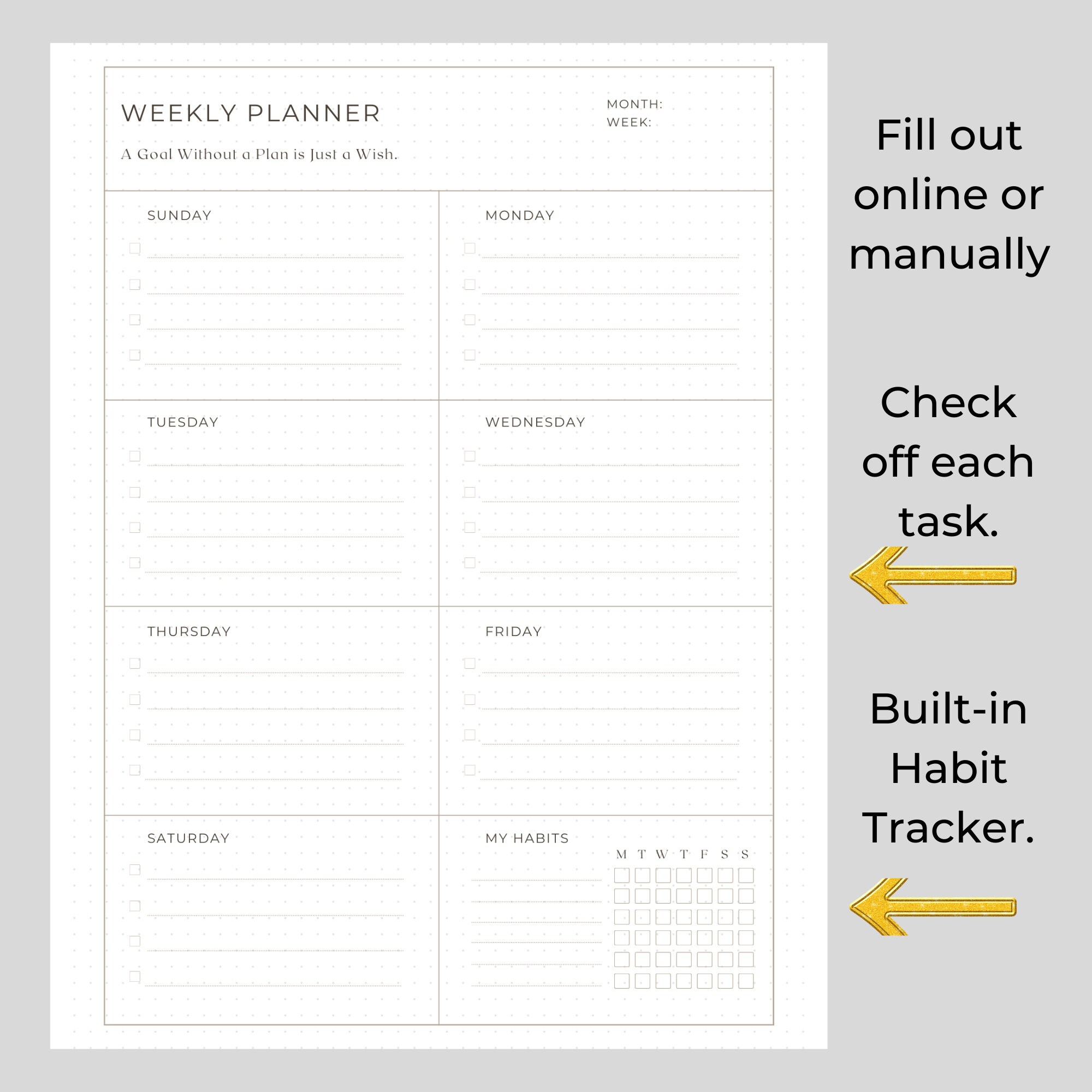 Weekly Planner Printable to Do List Weekly Organizer Journal - Etsy