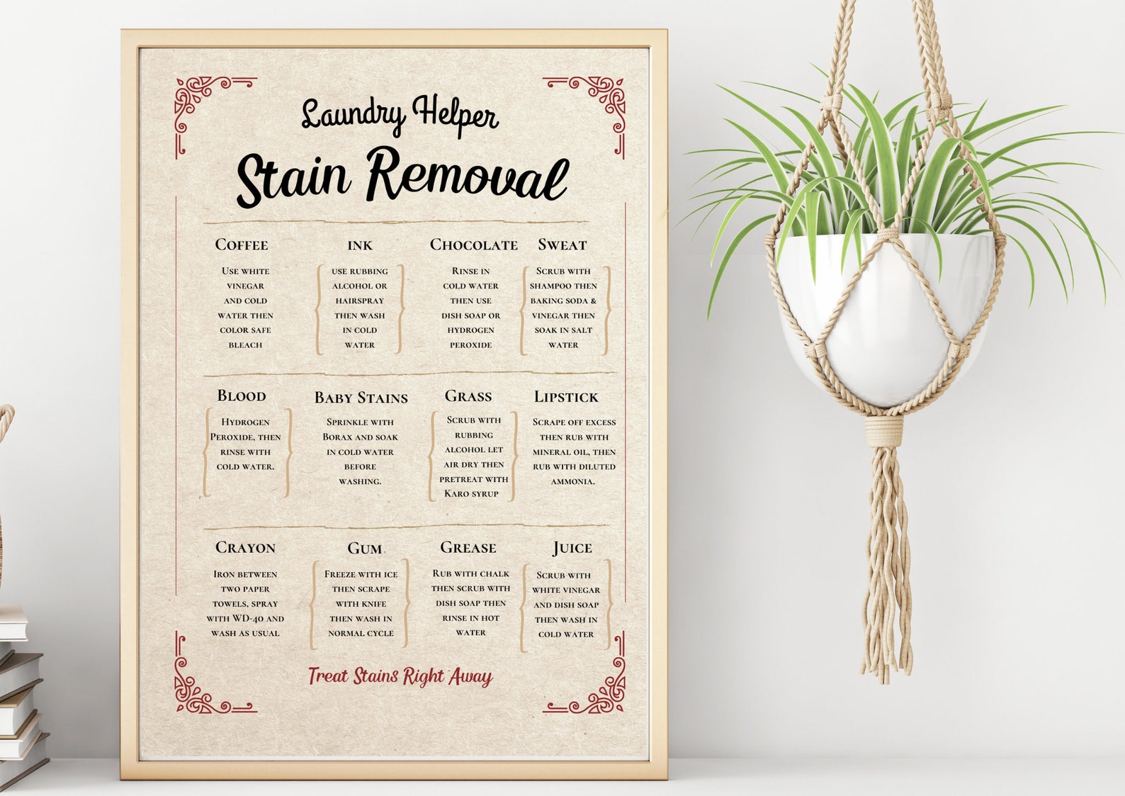 Laundry Stain Removal Guide, Laundry Wall Sign, Stain Treatment ...