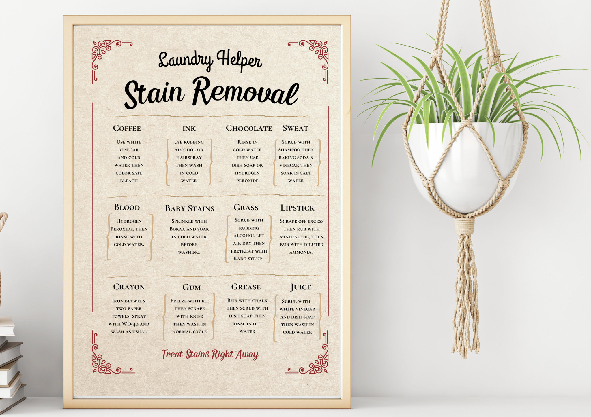 Laundry Stain Removal Guide, Laundry Wall Sign, Stain Treatment ...