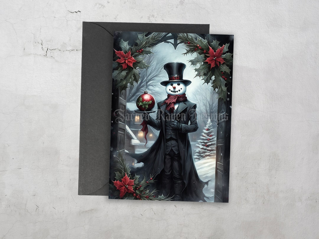 Gothic Snowmen Art Greeting Card Downloadable Art Digital Greeting Card ...