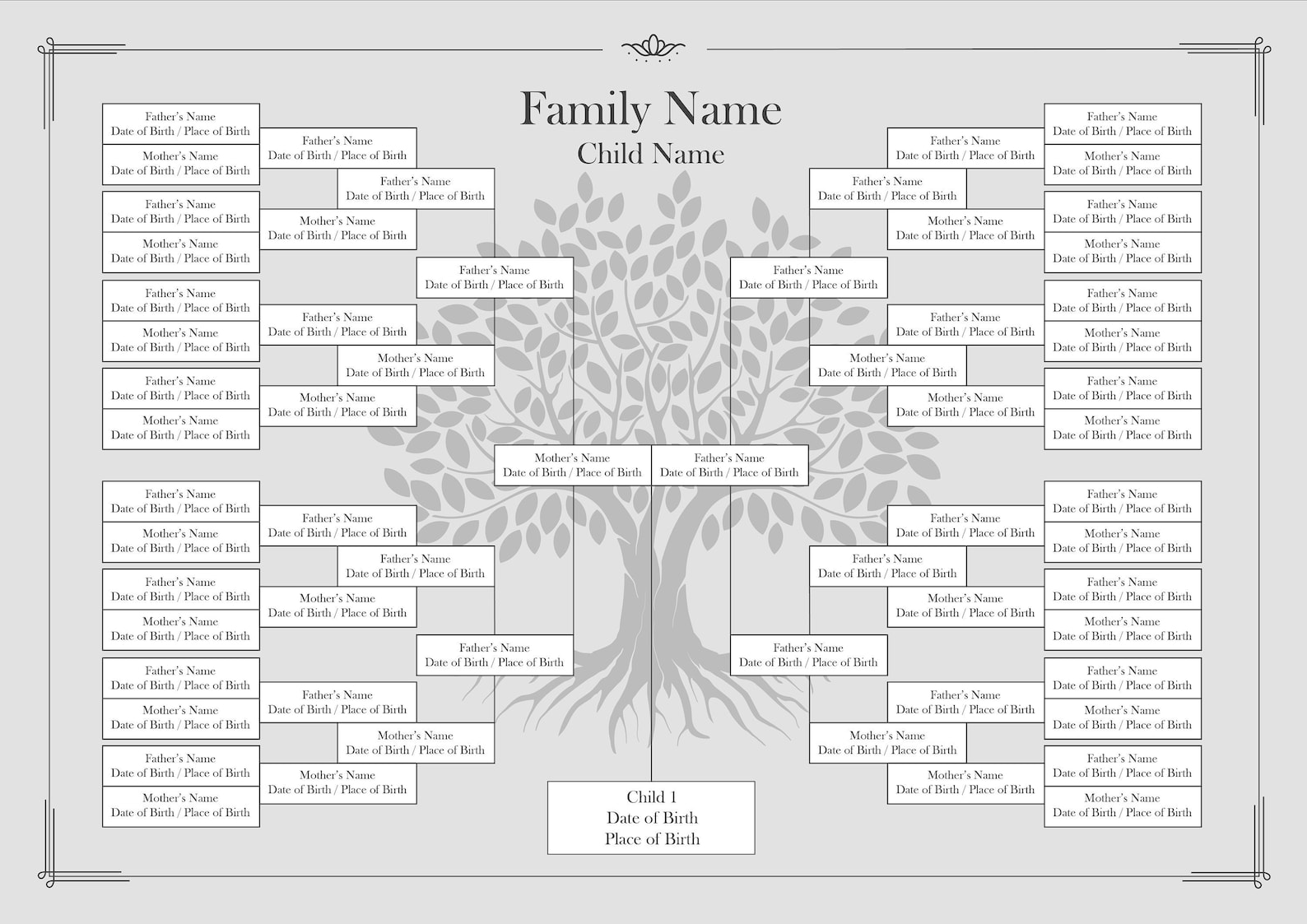 Editable 6 Generation Family Tree Chart, DIY Genealogy Chart, Ancestor ...