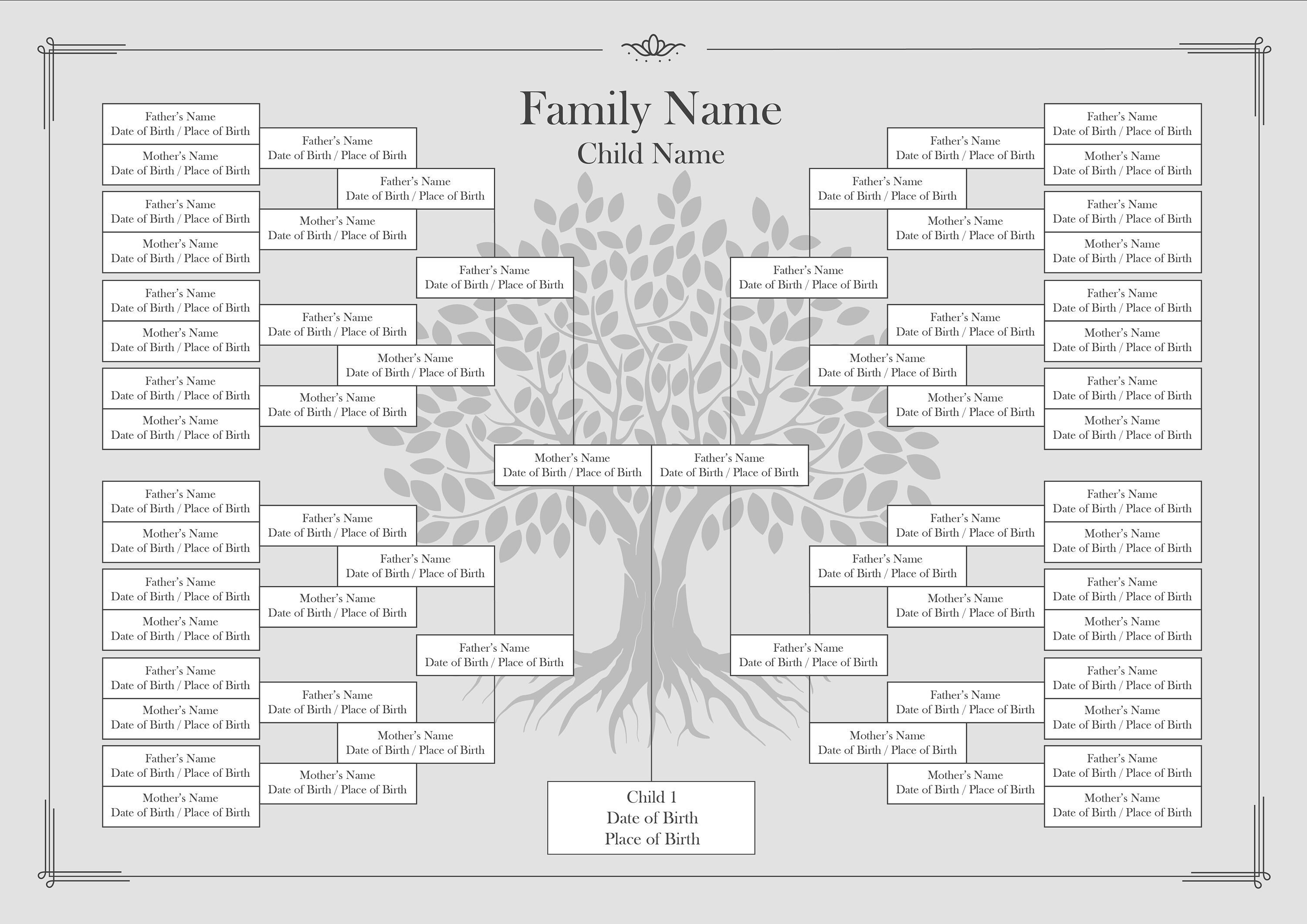 Editable 6 Generation Family Tree Chart, DIY Genealogy Chart, Ancestor ...