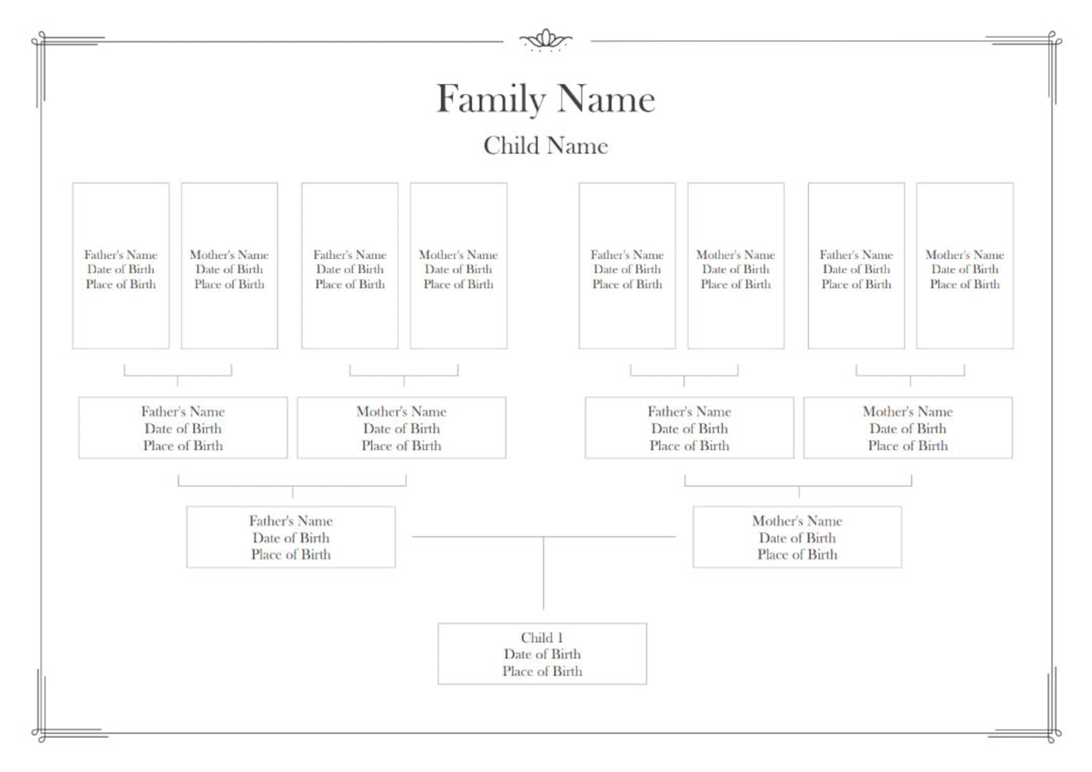 Family Tree for 4 Generations, Printable Family Tree Template, Editable ...
