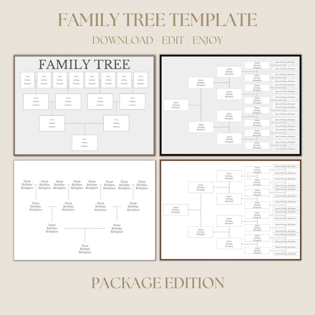 Editable Family Tree Package, DIY Genealogy Chart, Ancestor Chart ...