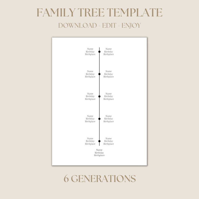 Editable 6 Generation Family Tree Chart, DIY Genealogy Chart, Ancestor ...