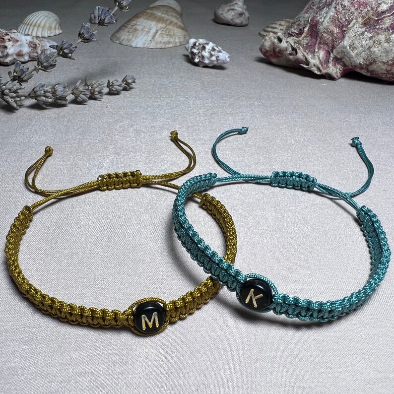 Set of 2 Adjustable Letter Bracelets, Personalized Letter Bracelet ...