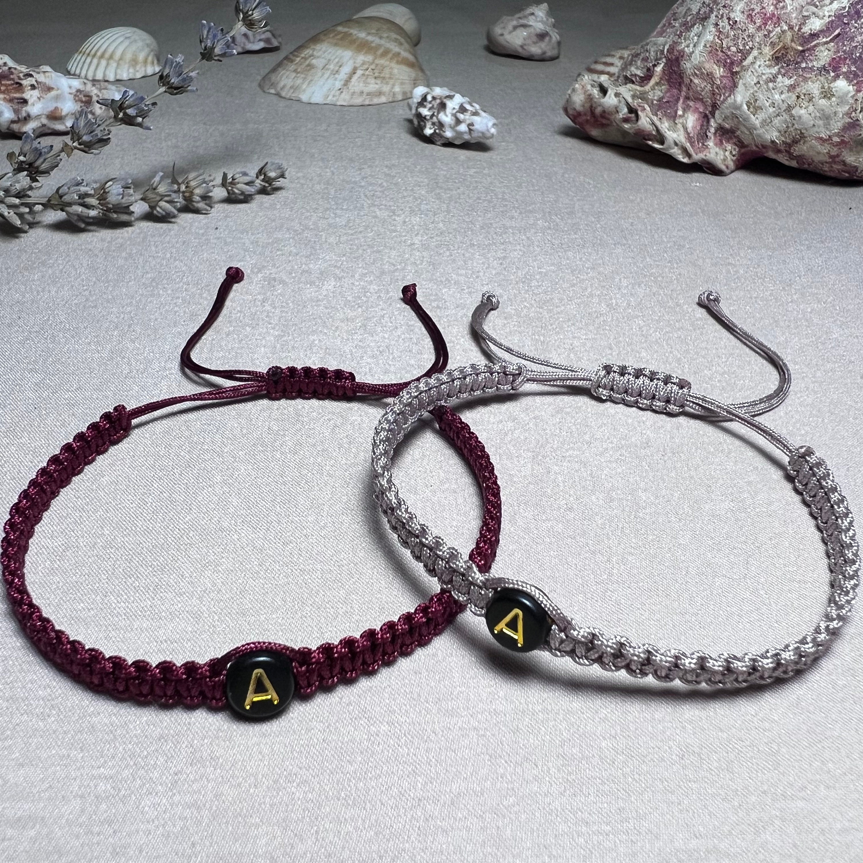 Set of 2 Adjustable Letter Bracelets, Personalized Letter Bracelet ...