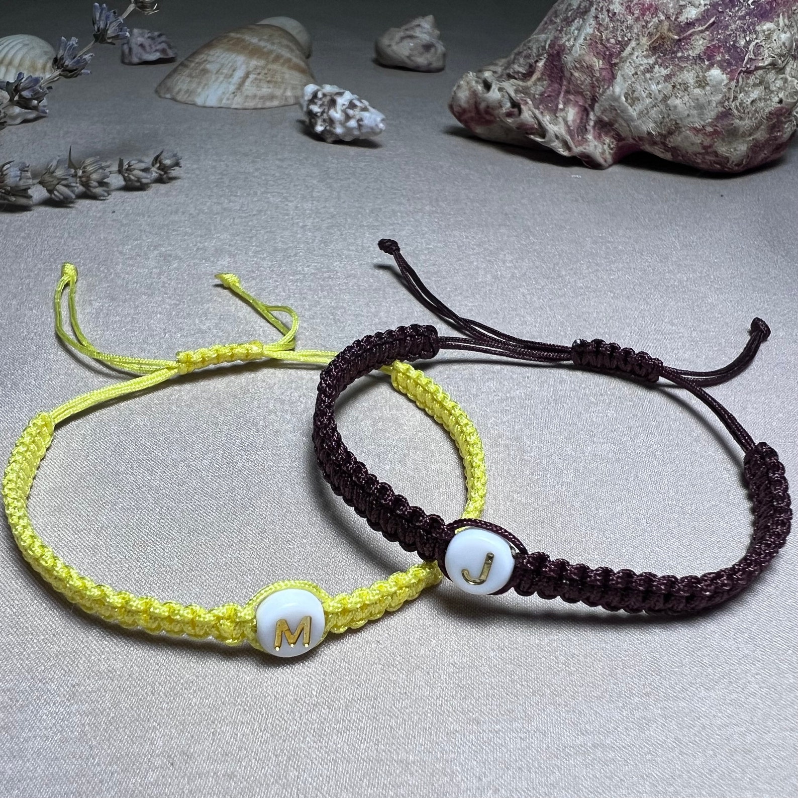 Set of 2 Adjustable Letter Bracelets, Personalized Letter Bracelet ...