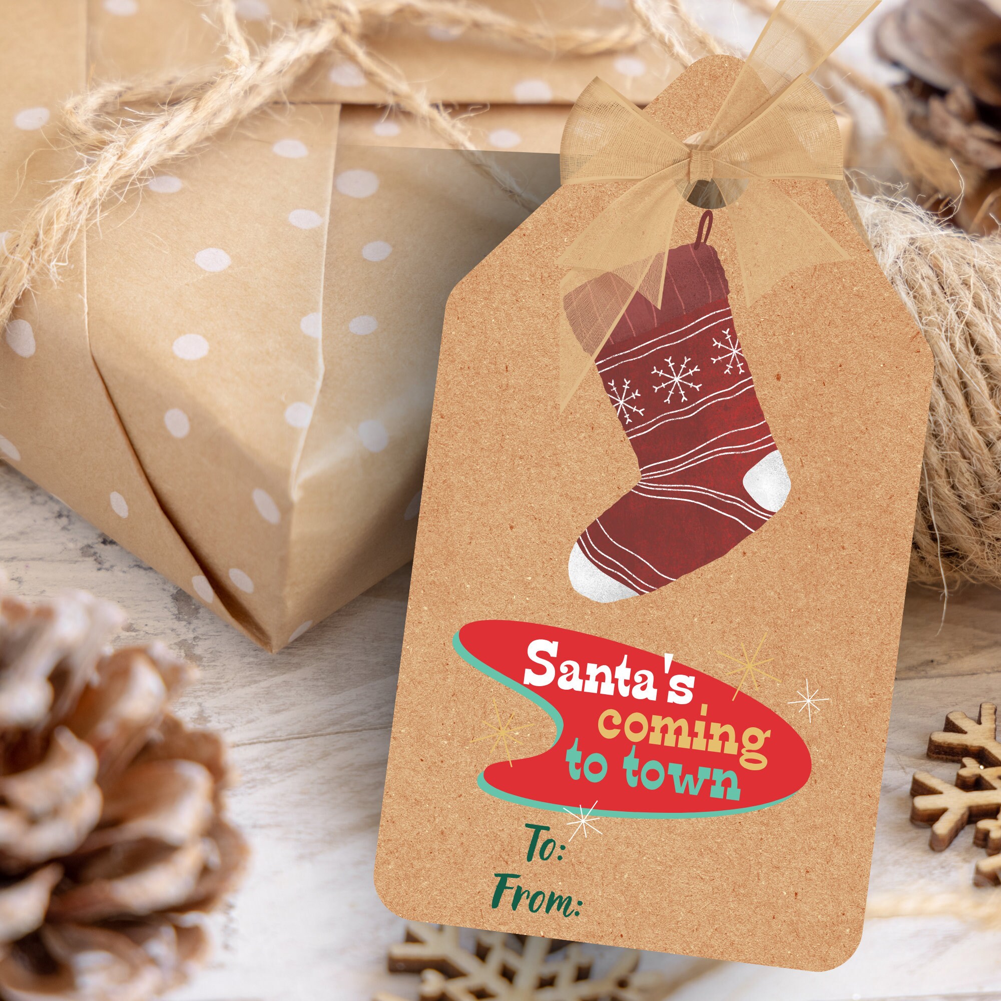Santa Stocking Design Christmas Gift Tags instant Download - Etsy