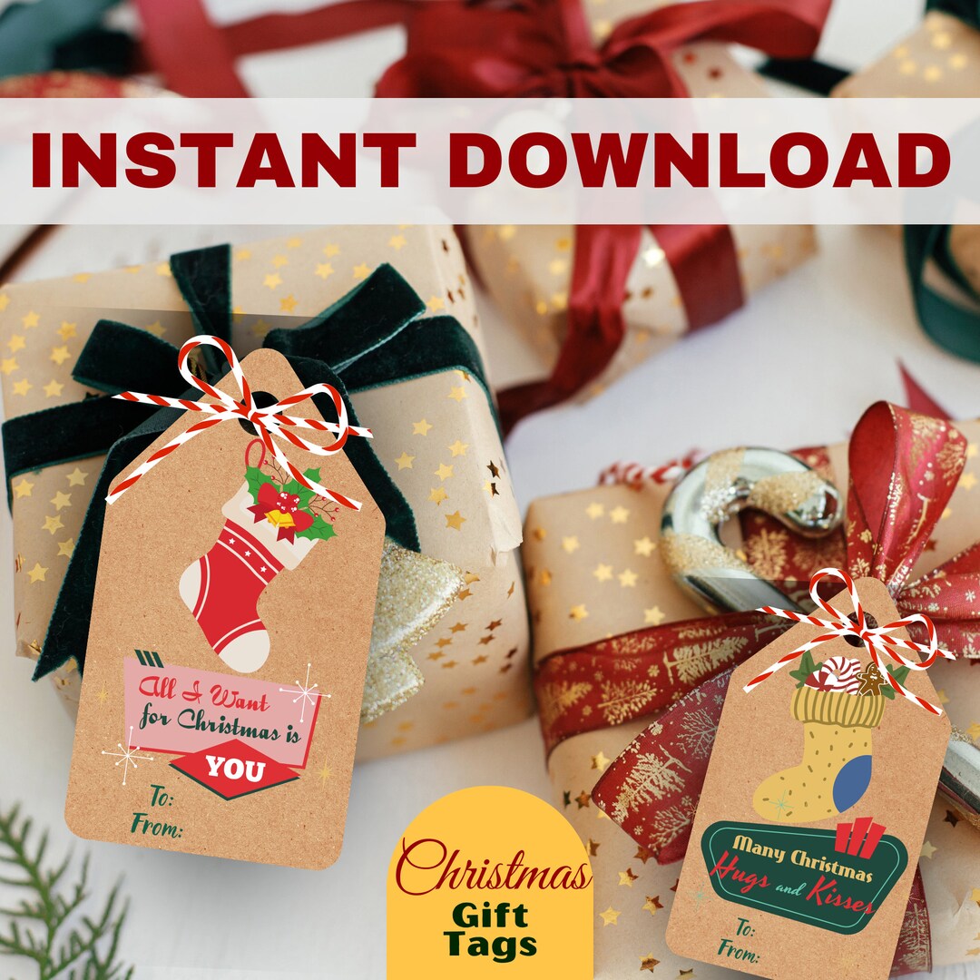 Santa Stocking Design Christmas Gift Tags instant Download - Etsy