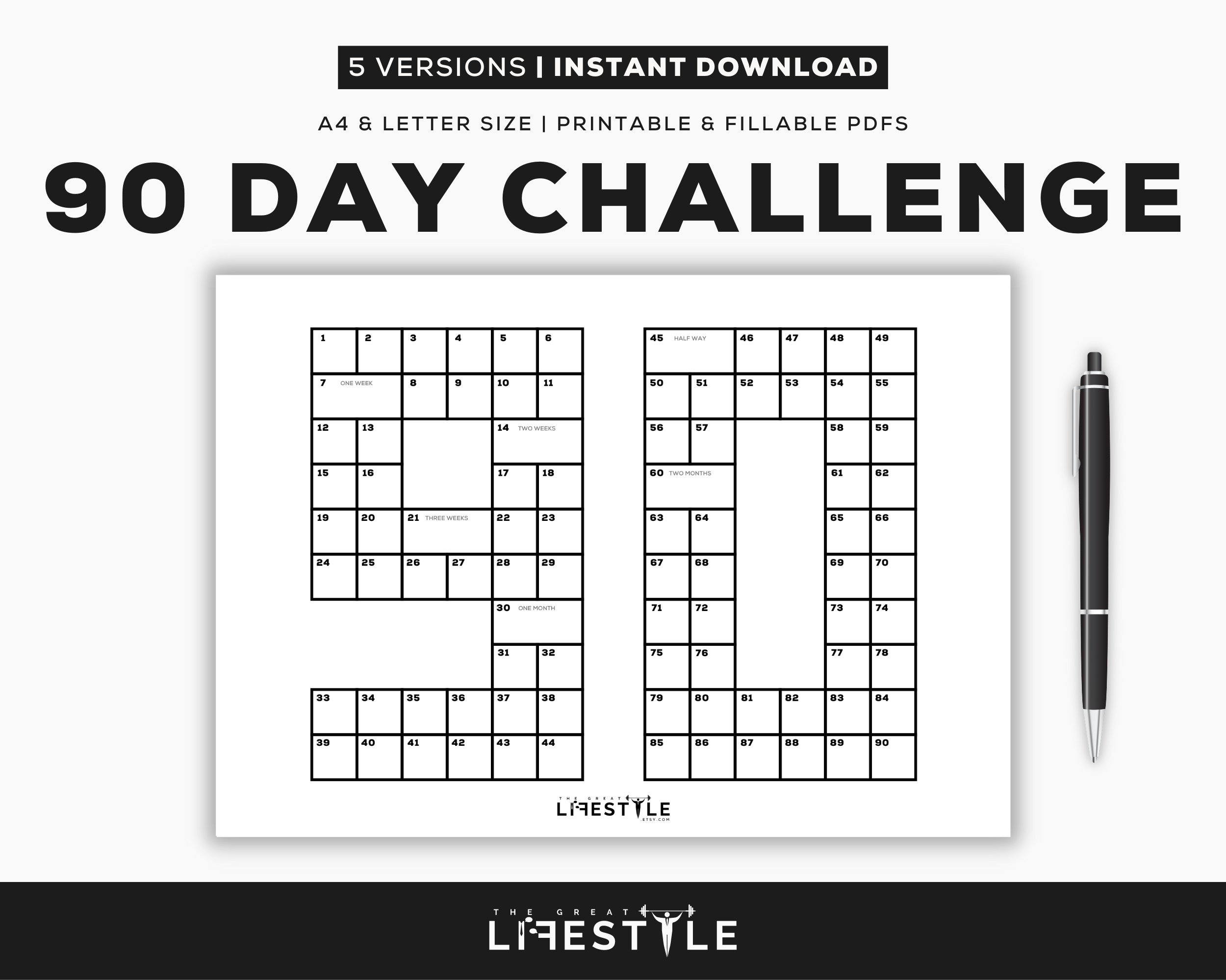5x 90 Day Challenge Tracker, Habit Forming, Break Habit Bundle ...