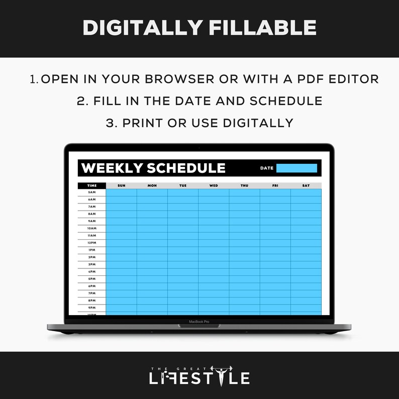 Hourly Weekly Schedule, Digital Printable and Fillable Routine Planner ...