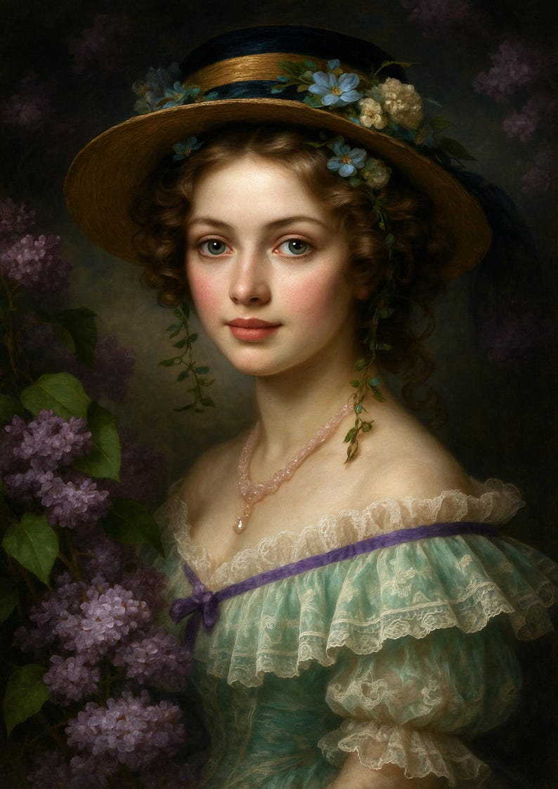Lady Among Lilacs – Romantic Victorian Girl Portrait Printable Wall Art ...
