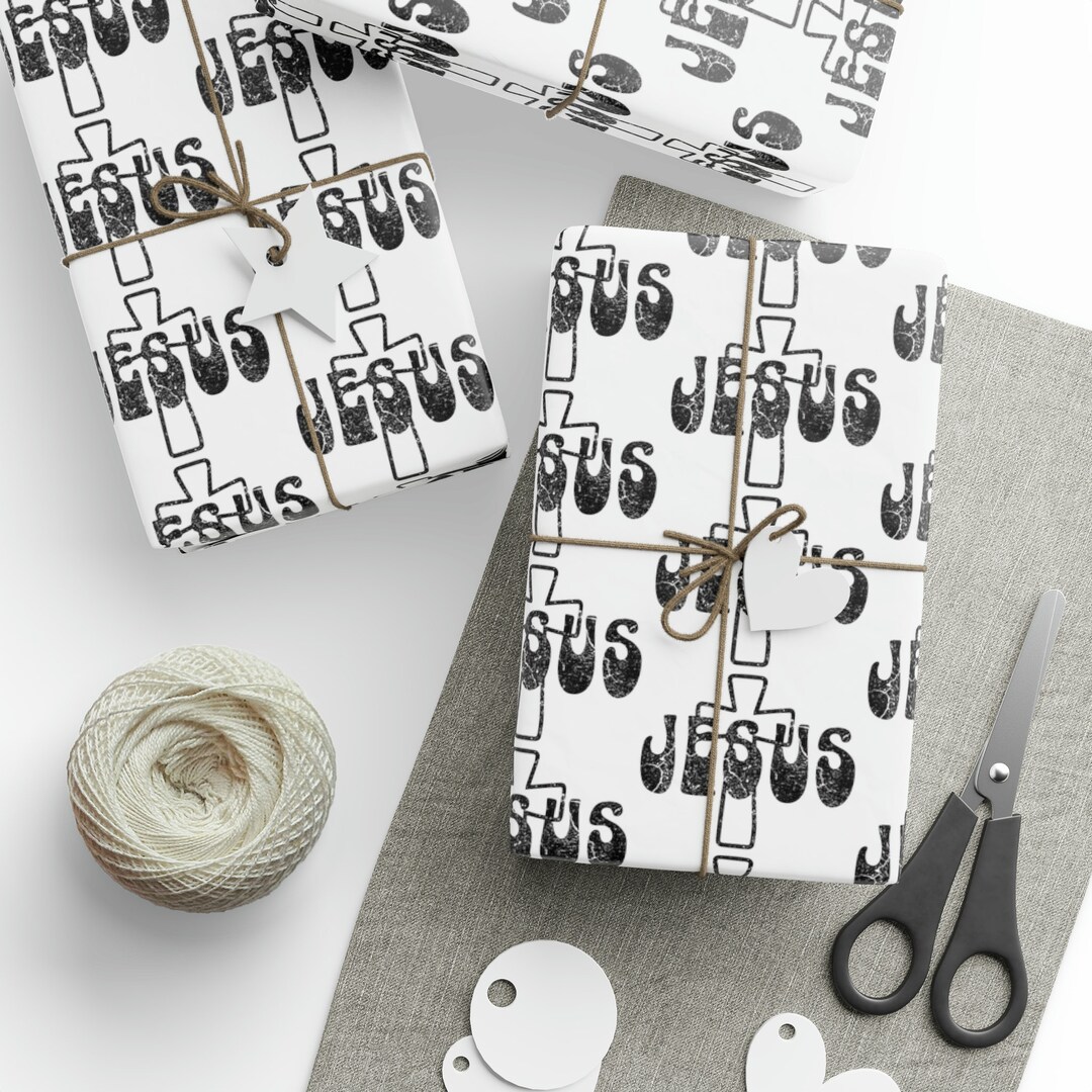 Jesus and Retro Cross White and Black Wrapping Paper - Etsy