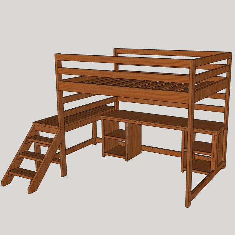 Queen Loft Bed Blueprints DIY Instructions, + 7 Customizable Add-ons ...