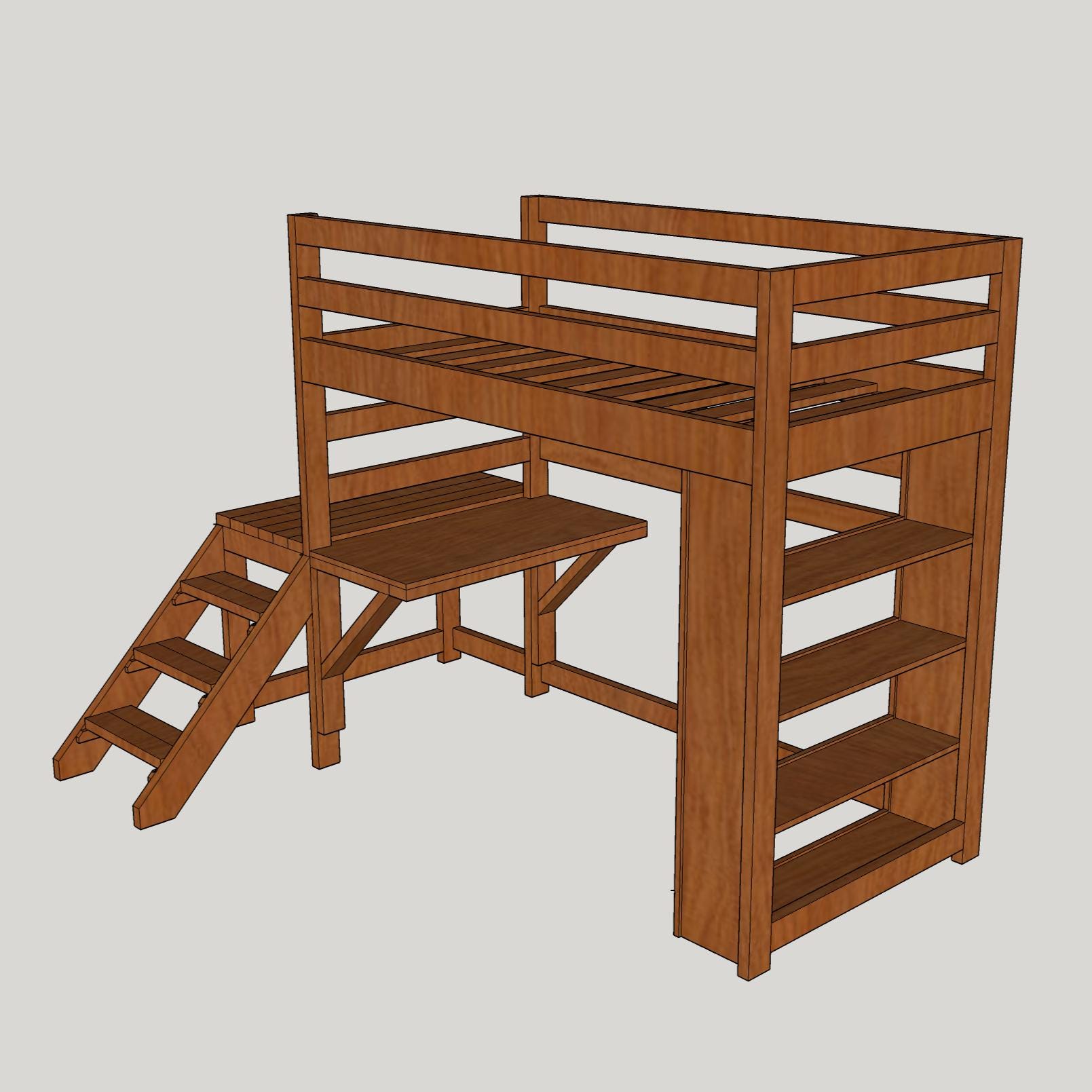 Twin Loft Bed Blueprints DIY Instructions, + 7 Customizable Add-ons ...