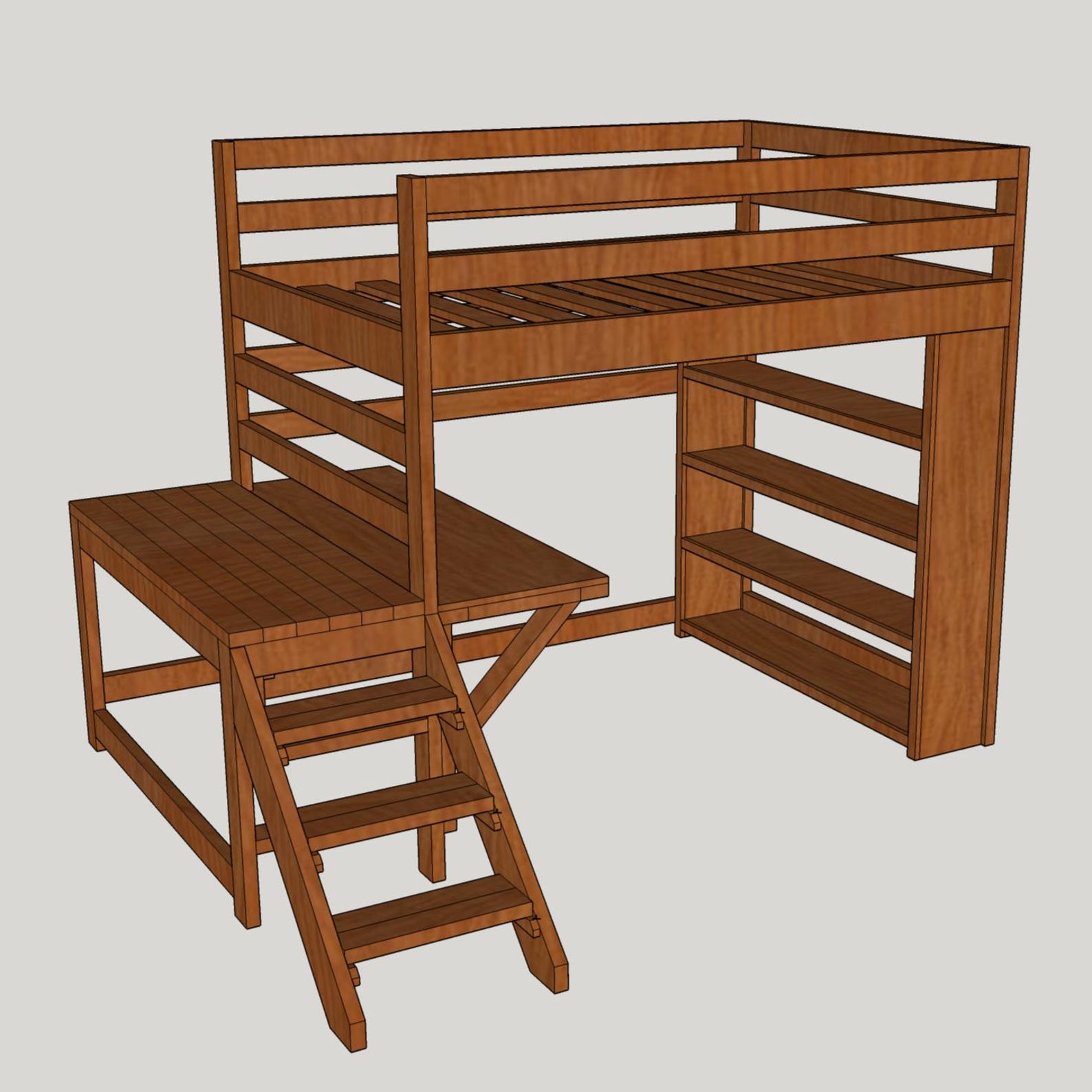 Full Loft Bed Blueprints DIY Instructions, + 7 Customizable Add-ons ...