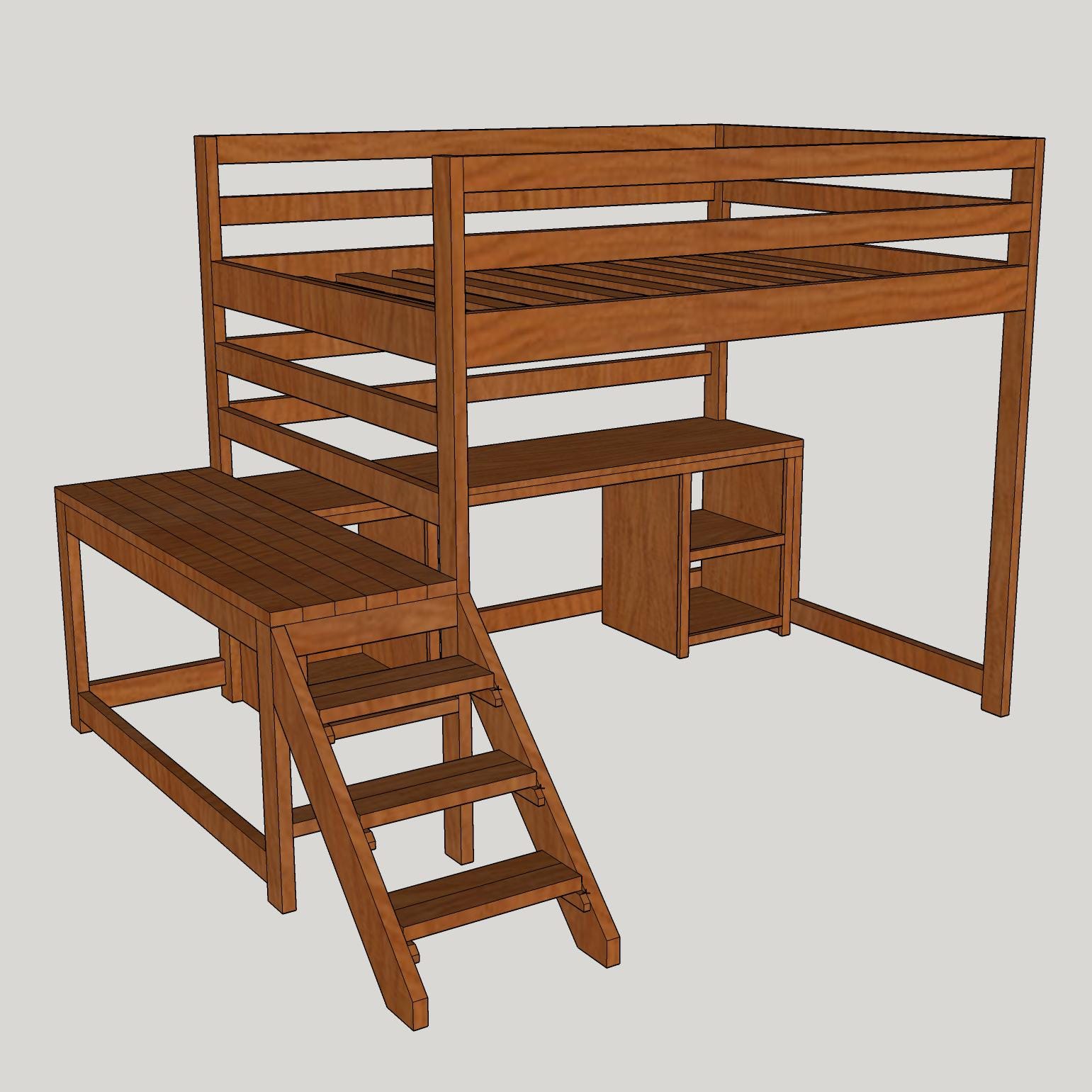 Queen Loft Bed Blueprints DIY Instructions, + 7 Customizable Add-ons ...