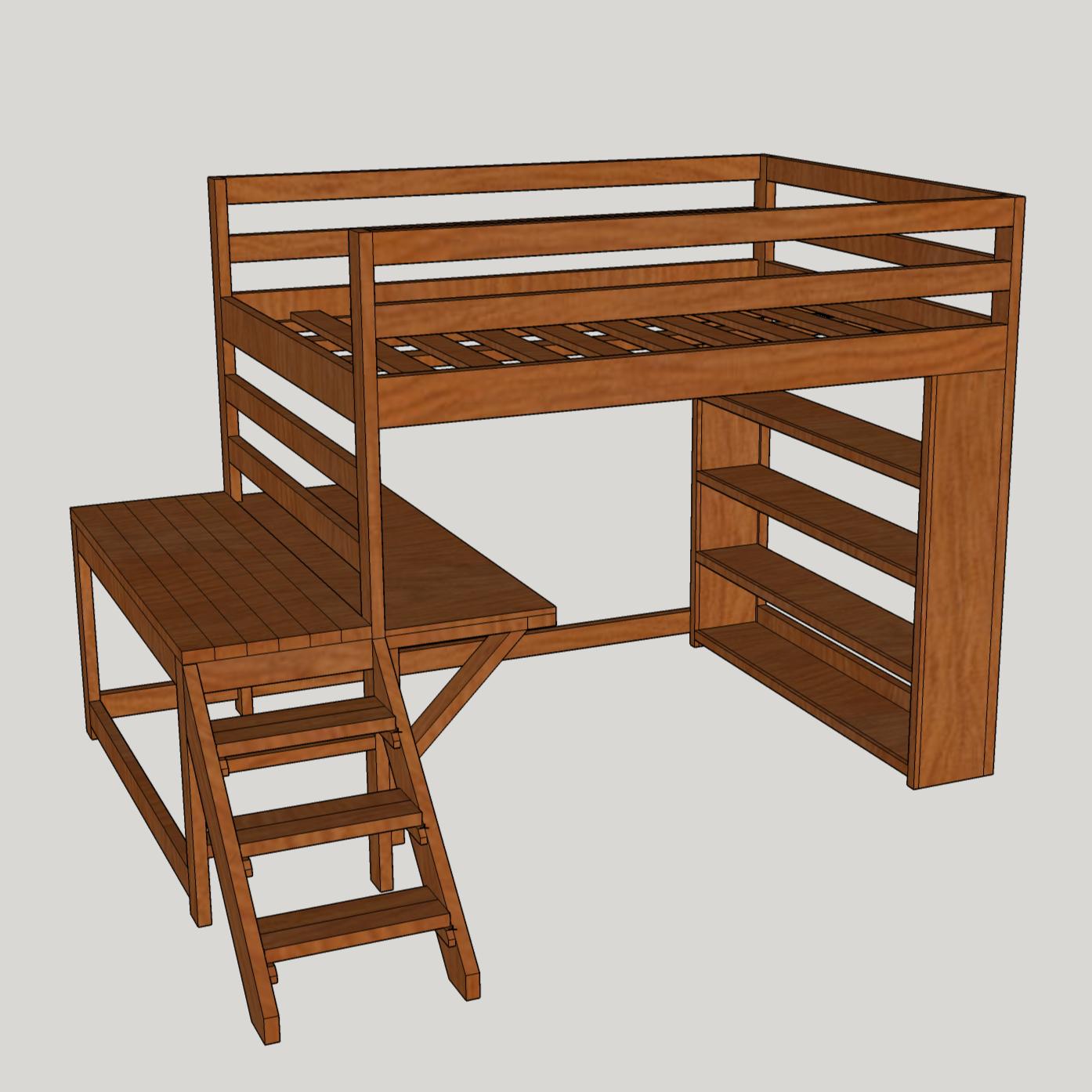 Queen Loft Bed Blueprints DIY Instructions, + 7 Customizable Add-ons ...