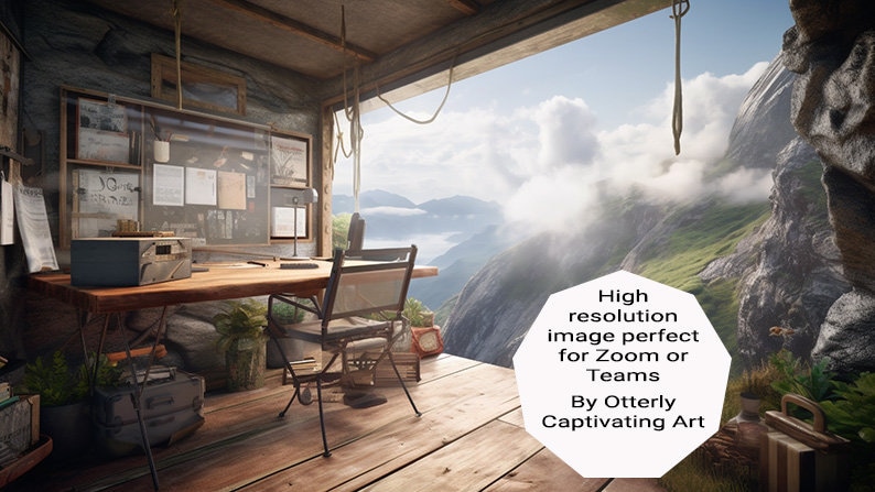 Fantasy Cliff Cabin Office Background for Zoom, Digital Download for ...