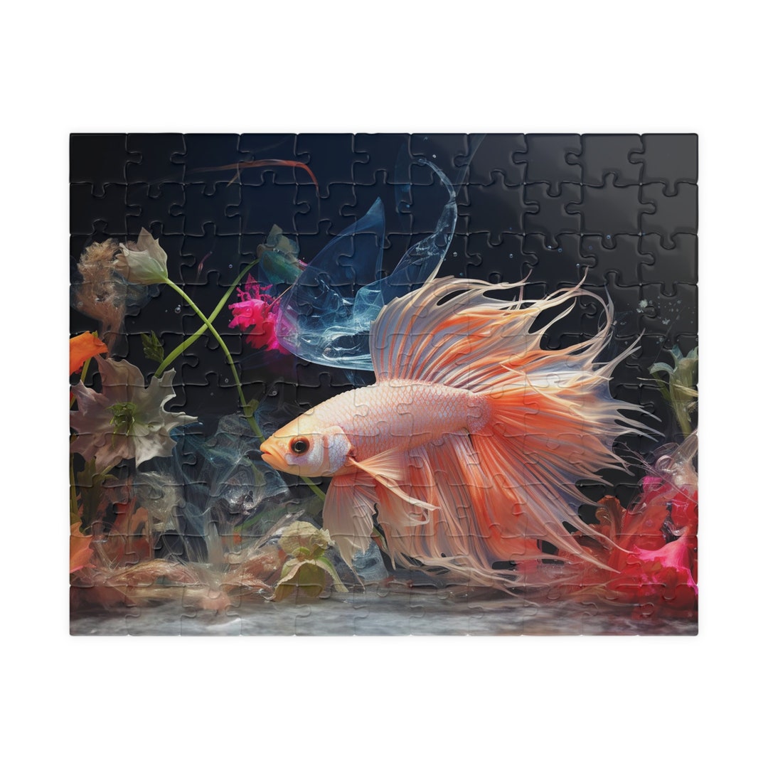 Gorgeous Orange Siamese Fighting Fish Puzzle (100, 500, or 1000 Piece ...