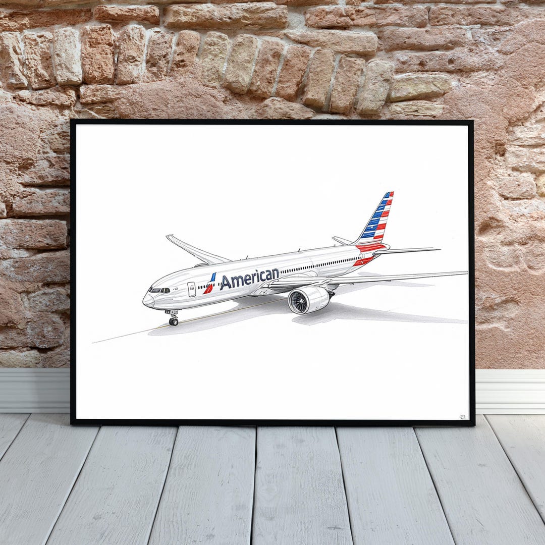 Airplane Sketch Digital Download B777 American Airlines Pilot Gift ...
