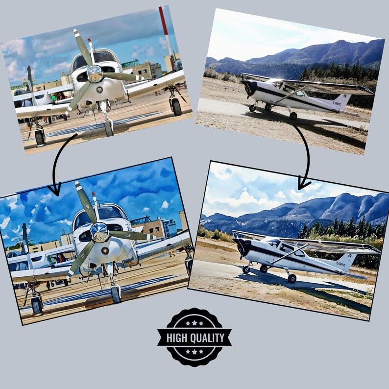 Custom Watercolor Airplane Portrait Personalized Pilot Gift | Add Your ...