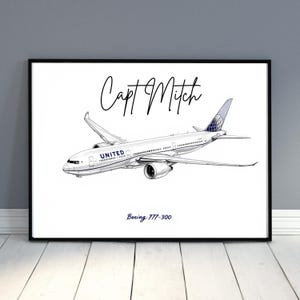 Framed Airplane Sketch United Airlines B777 Framed Aviation Wall Art ...