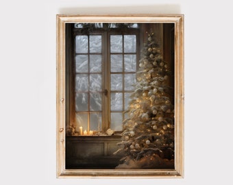 Christmas Tree Painting, Vintage Christmas Decor Printable Wall Art ...