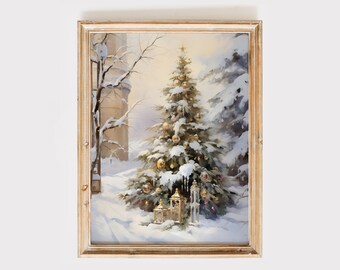 Christmas Tree Painting, Vintage Christmas Decor Printable Wall Art ...