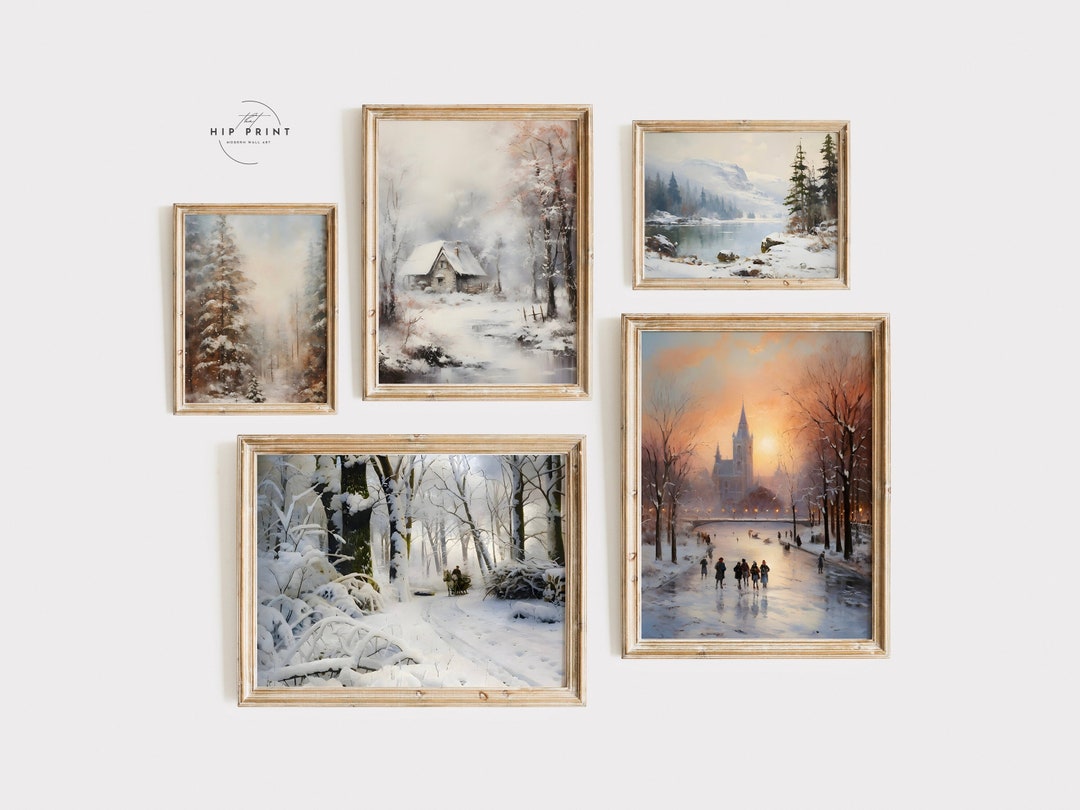 Winter Gallery Wall Art Set of 5 Prints | Christmas Wall Decor ...