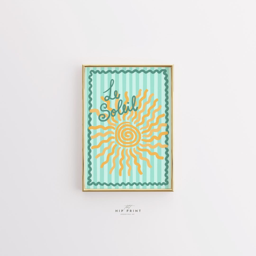 Le Soleil Summer Wall Art, Preppy Sun Illustration Print, Pastel ...