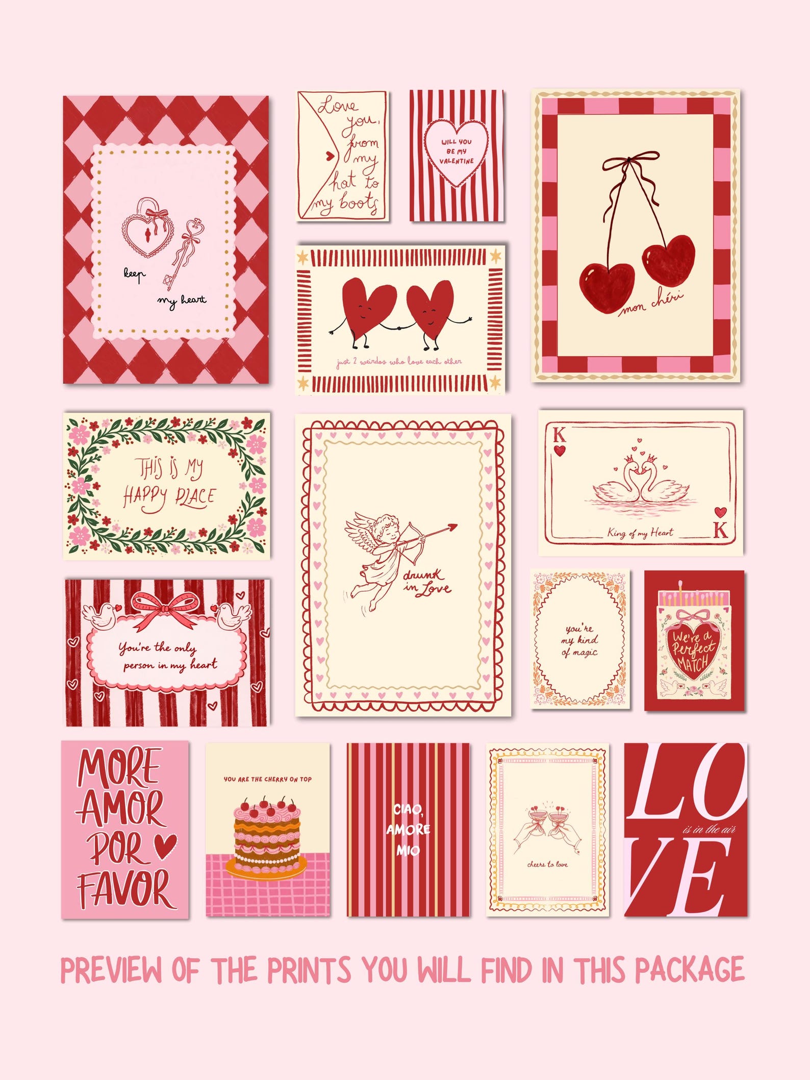 Valentine Wall Art Bundle, 16 Romantic Valentine Prints, Vintage Love ...