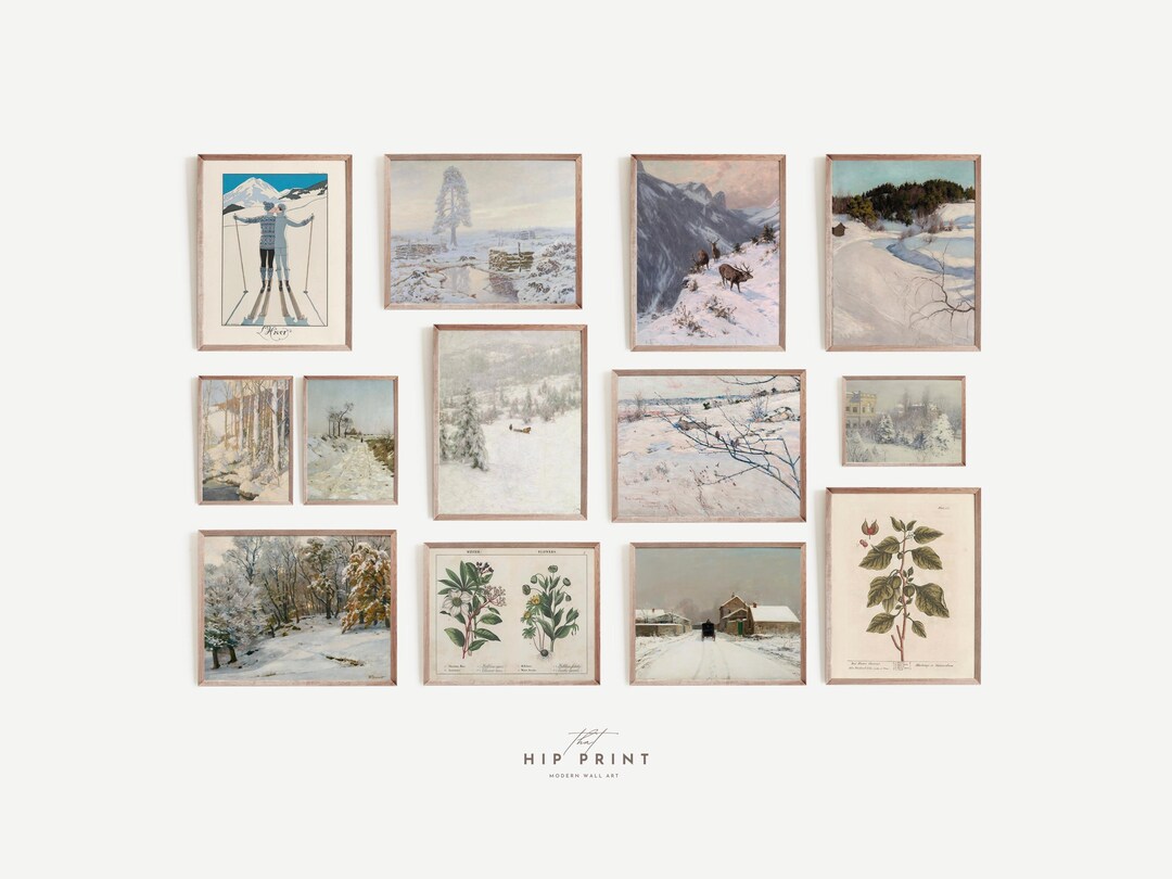 Neutral Winter Landscape Painting Prints | Gallery Wall Art Set ...