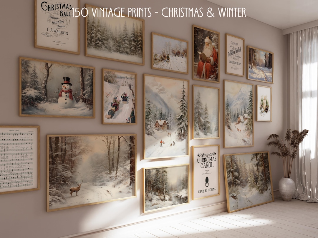 Christmas Print Set, Winter Wall Gallery, 150 Christmas Prints, Rustic ...