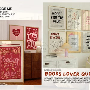Book Lover Wall Set of 100, Printable Book Quotes Gallery, Cozy Reading ...