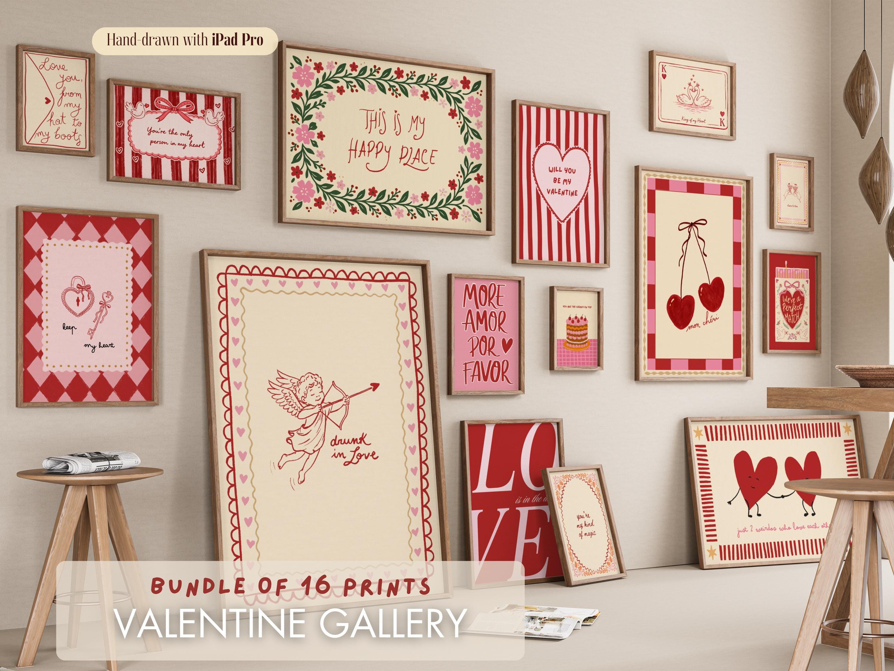 Valentine Wall Art Bundle, 16 Romantic Valentine Prints, Vintage Love ...