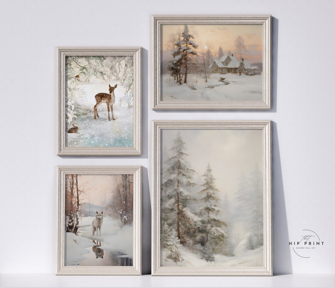 Winter Gallery Wall Art Set of 4 Prints | Christmas Wall Decor ...