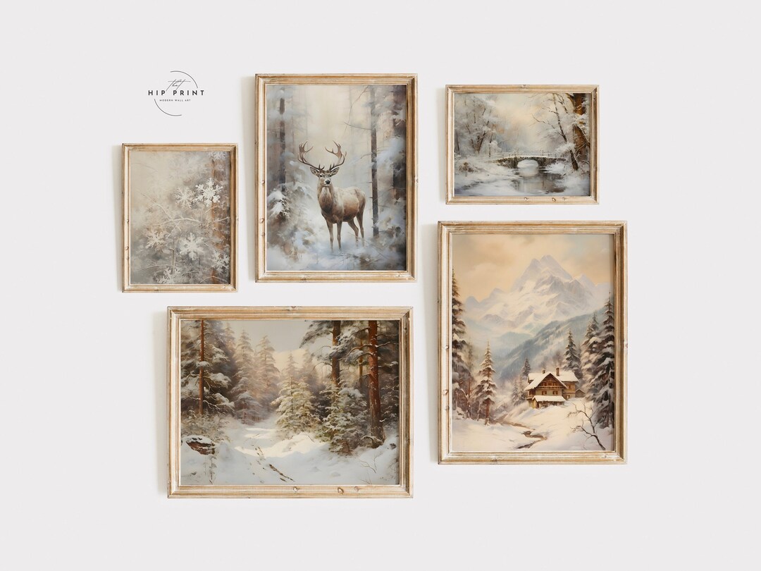 Winter Landscape Painting Prints | Neutral Christmas Gallery Wall Art ...
