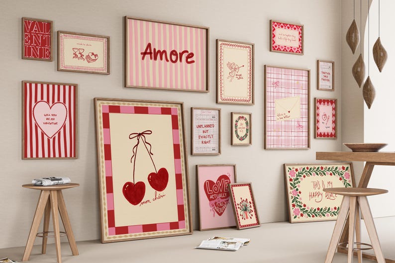 Valentine Wall Art Bundle, 20 Romantic Valentine Prints, Vintage Love ...
