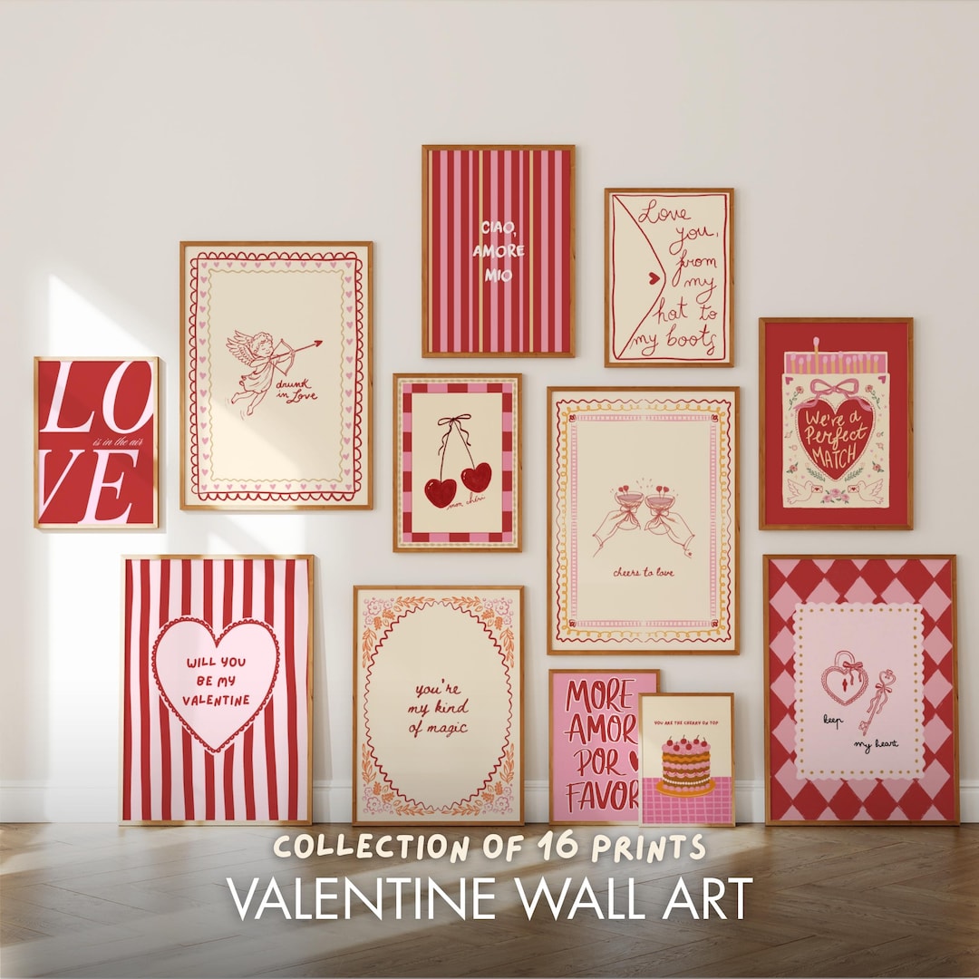 Valentine Wall Art Bundle, 16 Romantic Valentine Prints, Vintage Love ...