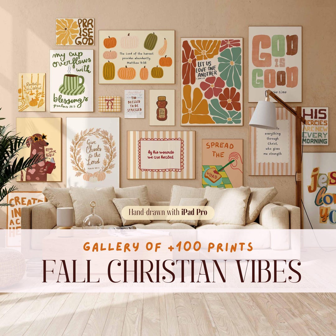 Bundle of 100 Christian Fall Prints, Bible Verse Wall Art Pack, Faith ...