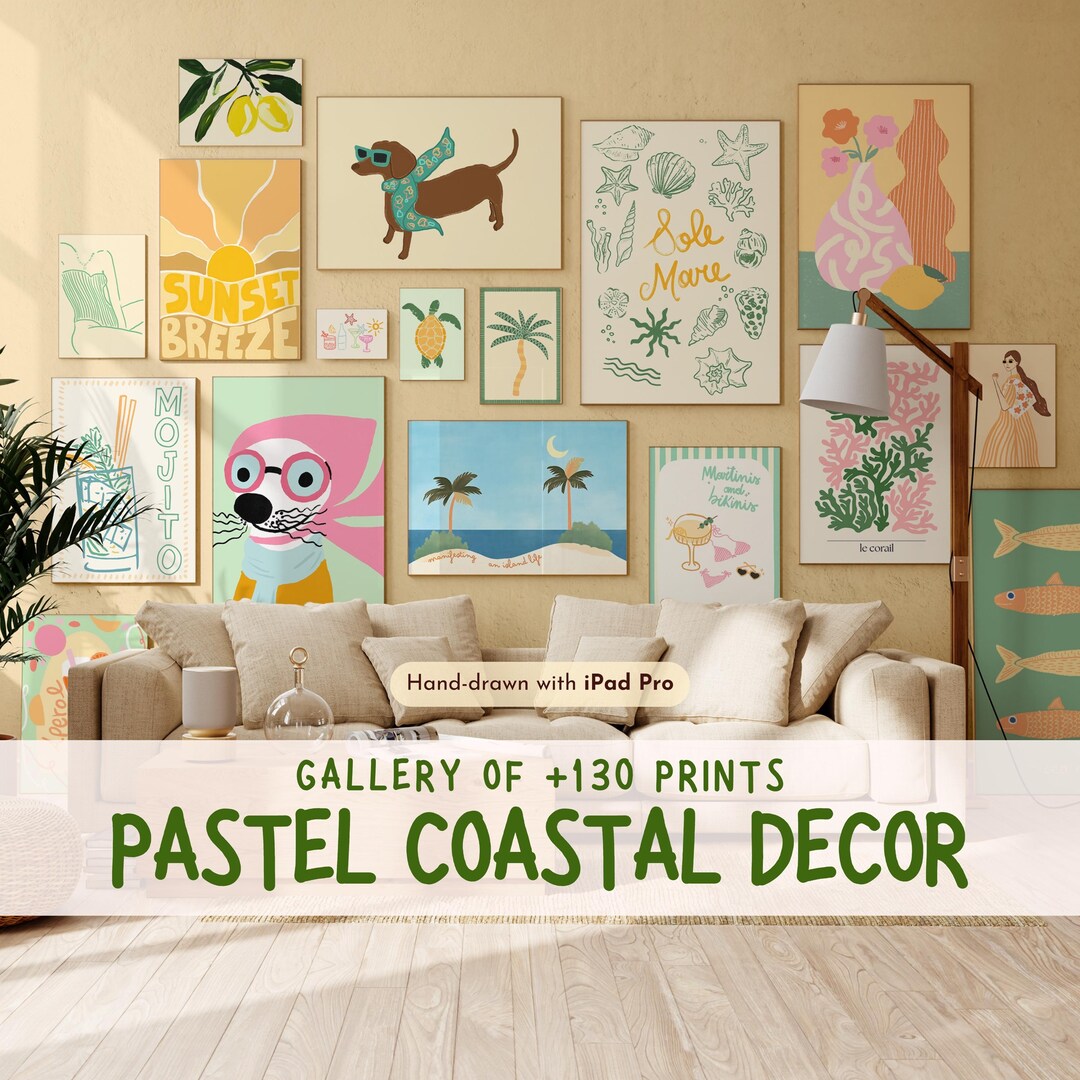 Coastal Wall Set OF +130, Preppy Summer Prints, Aesthetic Tropical ...